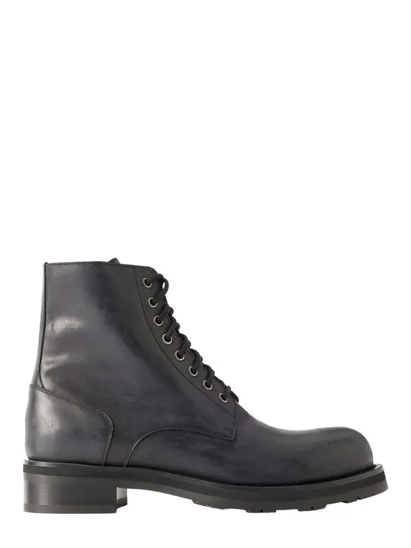 THE ROW Distressed Leather Lace-up Boots - Black