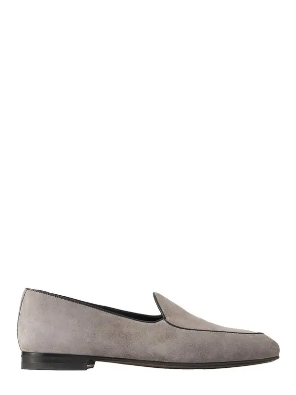 Manolo Blahnik Modena Leather-trimmed Suede Loafers - Gray