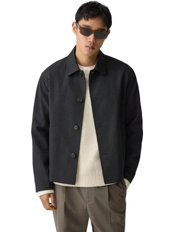 Theory Boxy Jacket In Twill Blend - Charcoal Melange