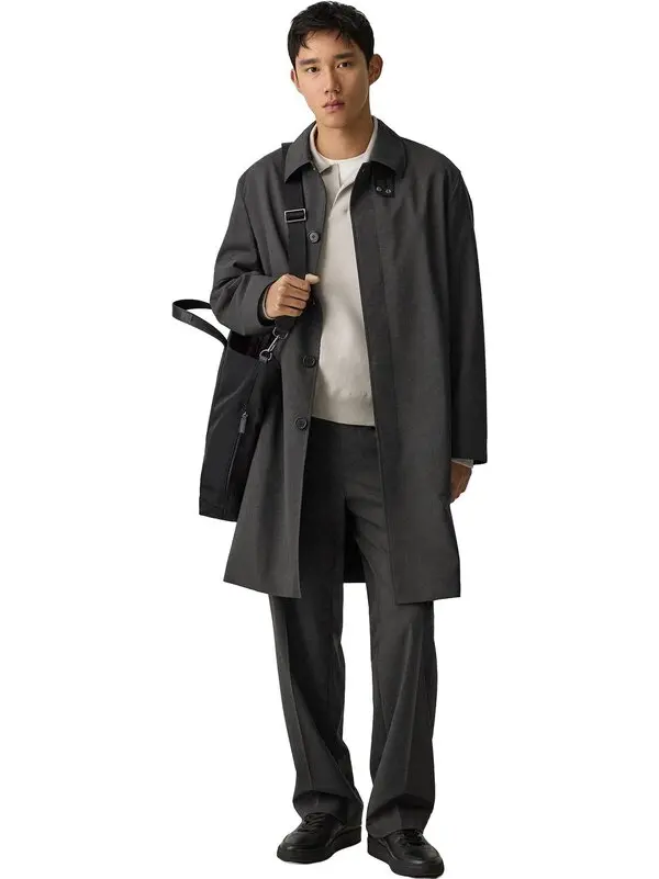 Theory Balmacaan Coat In Motion Wool - Charcoal Melange