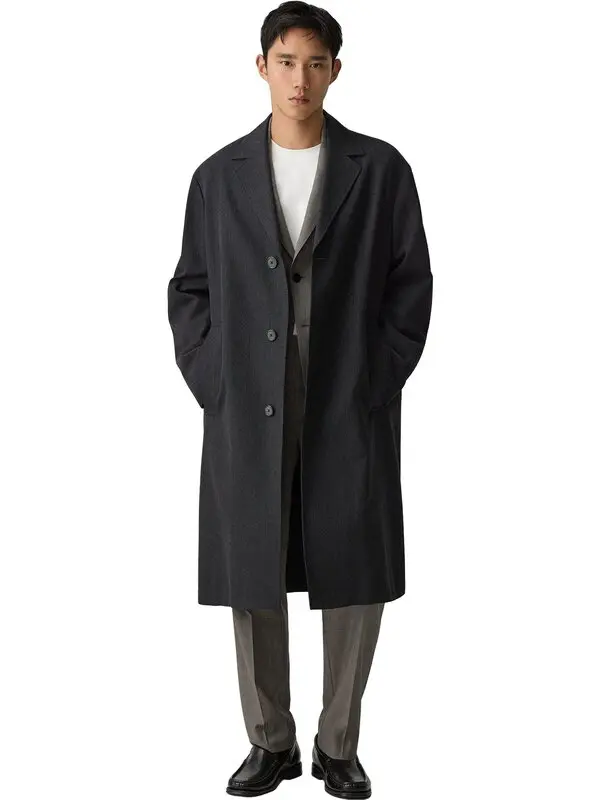 Theory Twill Blend Three-button Coat - Charcoal Melange