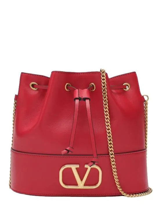 Valentino Garavani Vlogo Leather Bucket Bag - Red