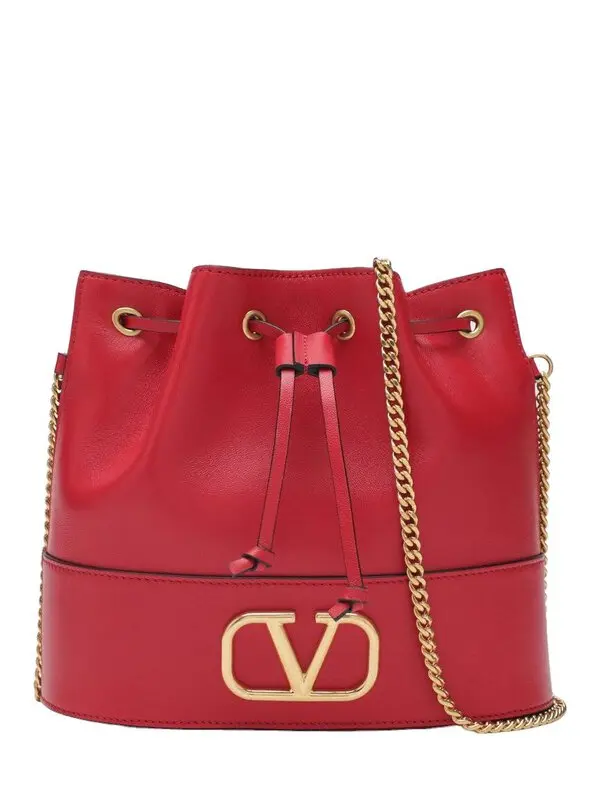 Valentino Garavani Vlogo Leather Bucket Bag - Red