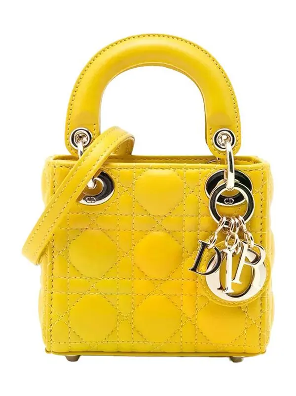 Dior 2021 Micro Lambskin Cannage Lady Satchel - Yellow