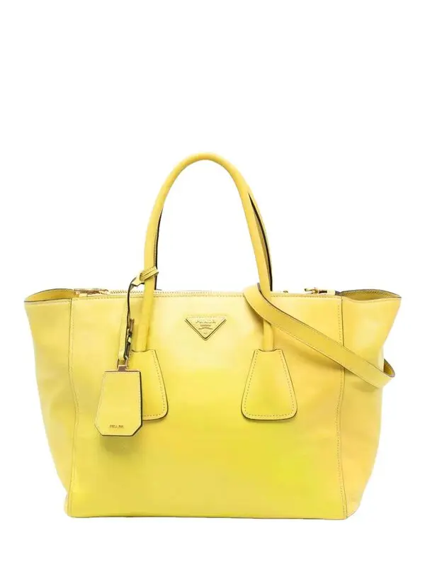 Prada Vitello Daino Double Zip Convertible Tote Satchel 2000-2025 - Yellow