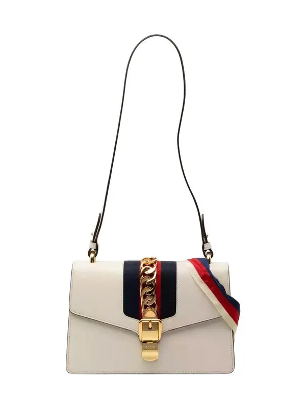 Gucci Leather Sylvie Web Satchel Shoulder Bag - White