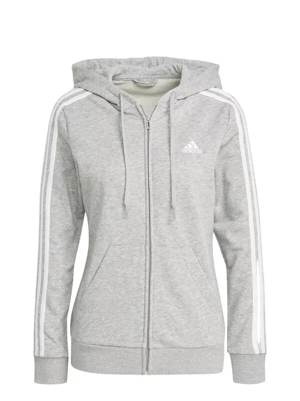 Adidas Essentials French Terry 3-stripes Full-zip Hoodie - Medium Grey Heather / White
