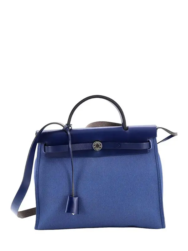 HERMES 31 Herbag Zip Leather And Toile - Blue