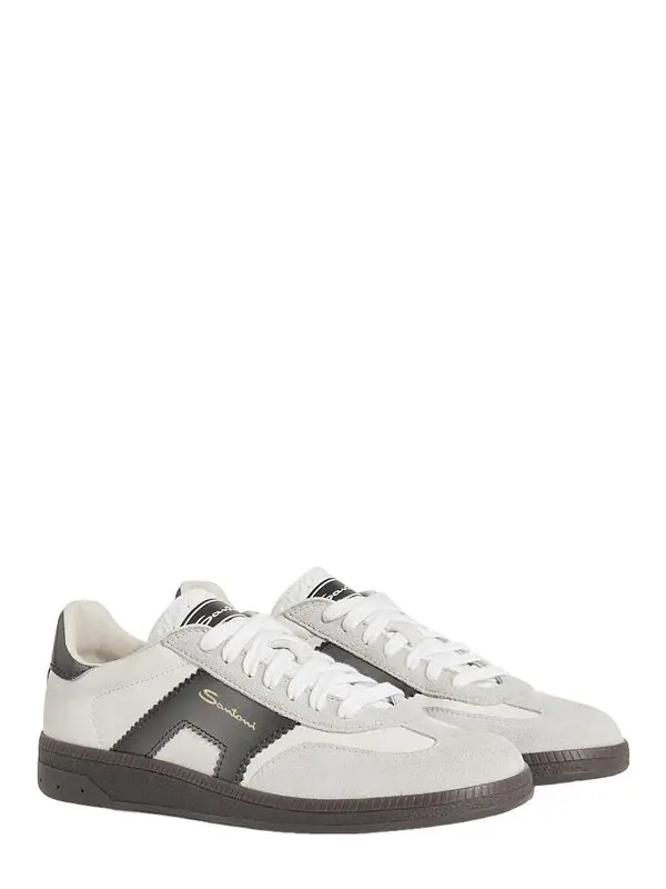 Santoni Leather And Suede Sneakers - White