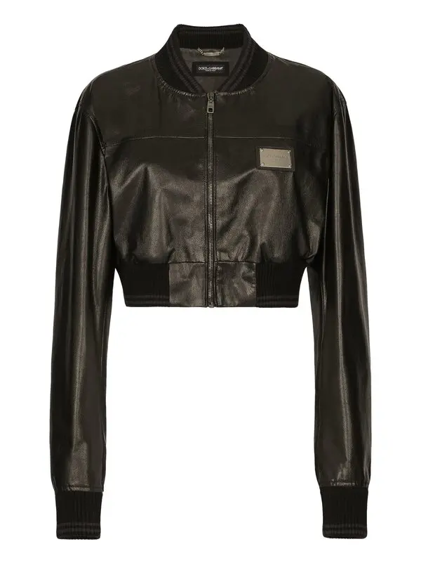 Dolce & Gabbana Short Nappa Leather Bomber Jacket With Logo Tag - Black