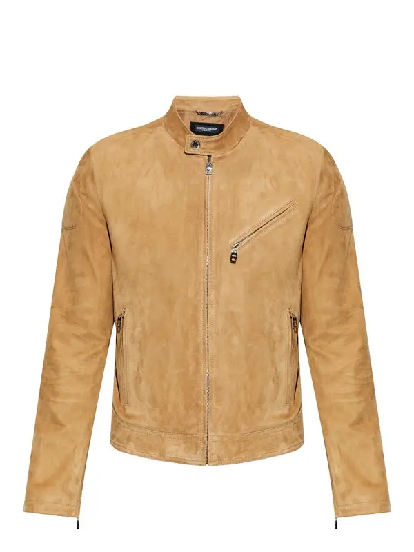 Dolce & Gabbana Lamb Suede Jacket With Stand Collar - Beige