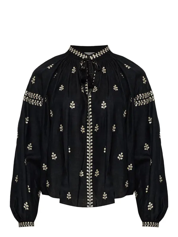 Isabel Marant Rodis Embroidered Silk Shirt - Black