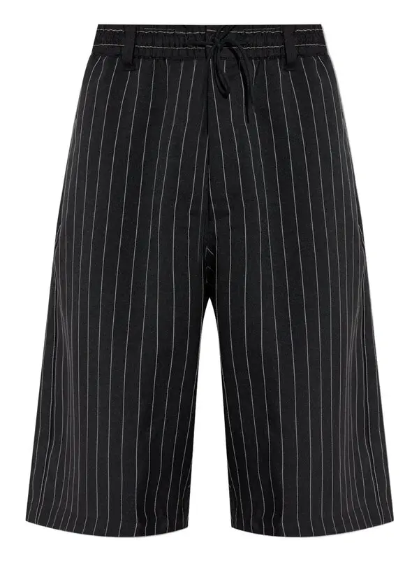 Y3 Pinstripe Pattern Knee-length Shorts - Black