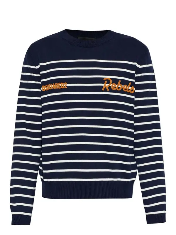 Dsquared2 Striped Cotton Sweater With Logo - Navy Blue