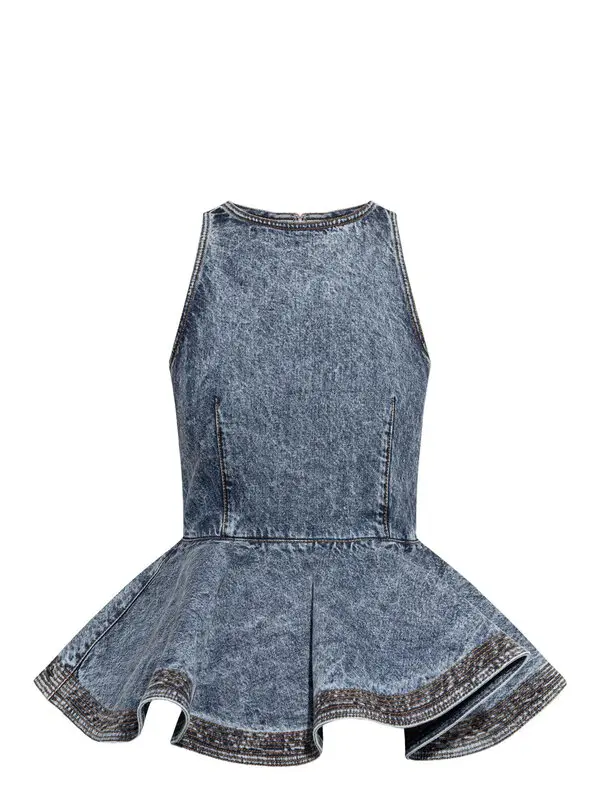 Alaïa Denim Peplum Top - Blue