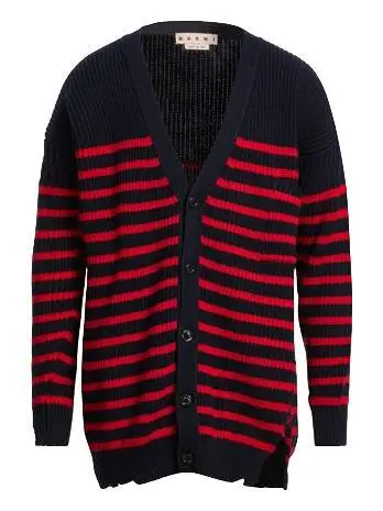 Marni Striped Virgin Wool And Cotton Cardigan - Midnight Blue