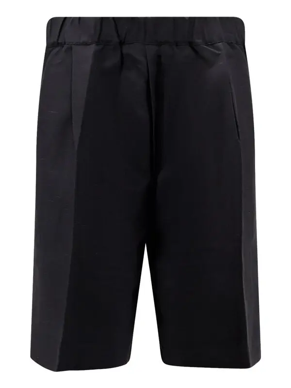 LANEUS Viscose And Linen Bermuda Shorts - Black