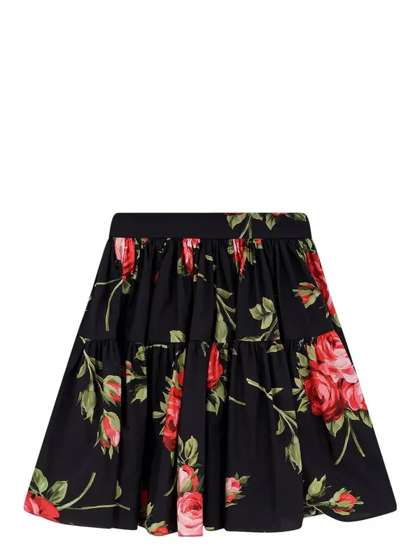 Dolce & Gabbana Cotton Skirt With Rose Print - Black