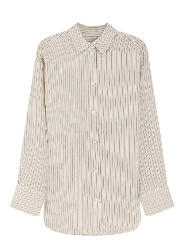 TOTEME Striped Silk Oversized Shirt - Beige