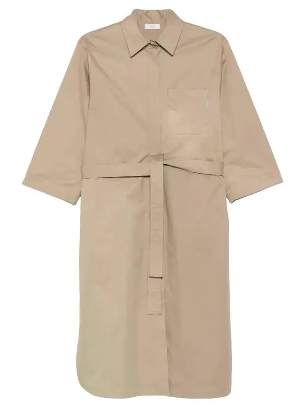 Peserico Belted Midi Shirt Dress With Pocket - Neutrals