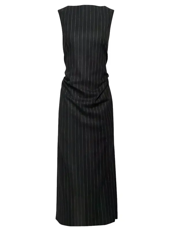 LEE MATHEWS Drew Pinstripe Midi Dress - Grey
