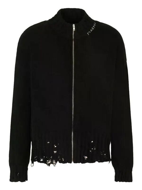 Marni Zip-up Distressed Cardigan - Black