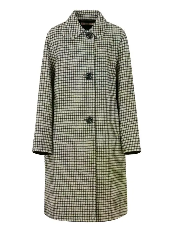 Marni Checked Collared Coat - White