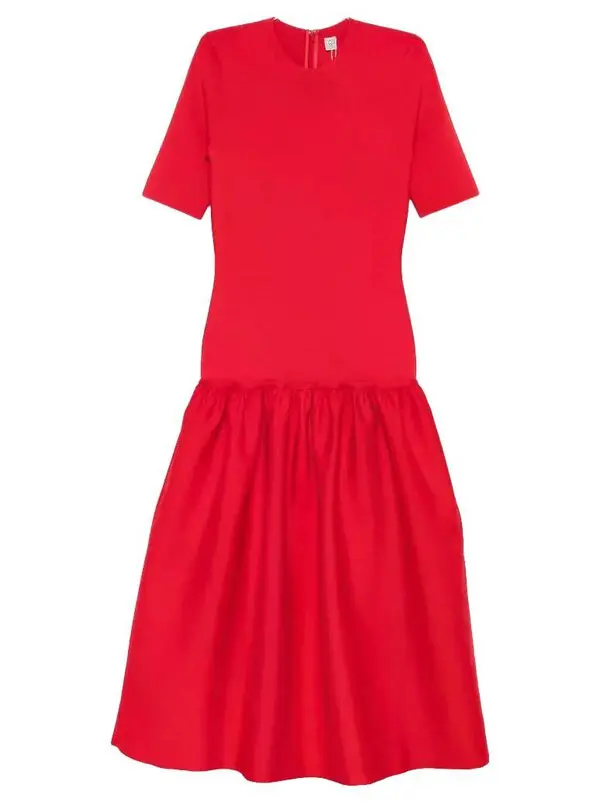 TOTEME Twinflower Tee Gathered Midi Dress - Red