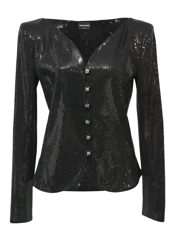 Giorgio Armani Sequinned Butterfly-button Jacket - Black