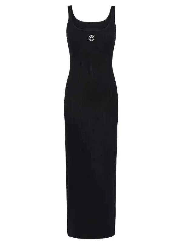 MARINE SERRE Logo Ribbed Jersey Dress - Black