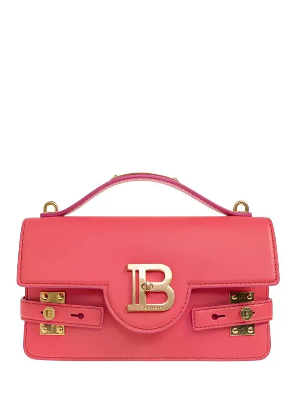 Balmain 24 B-buzz Leather Cross Body Bag With Logo - Pink
