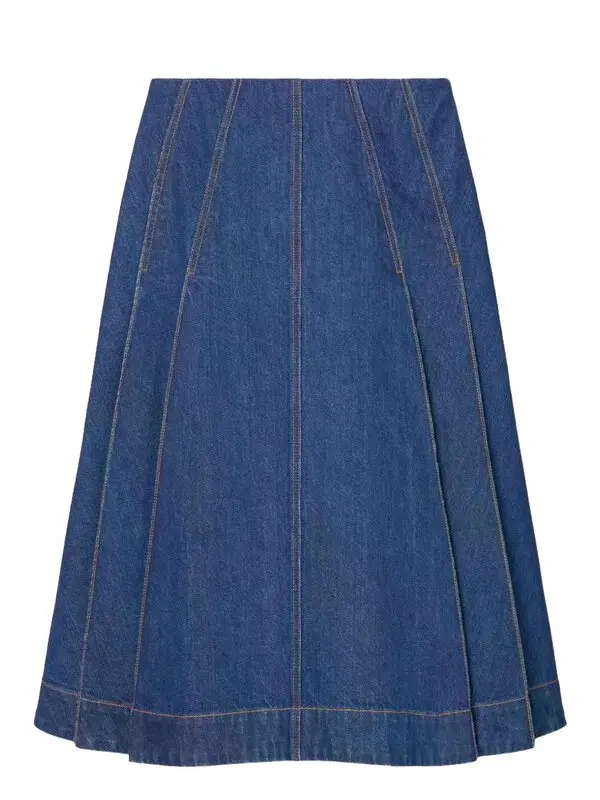 Tory Burch Pleated Denim Midi Skirt - Blue