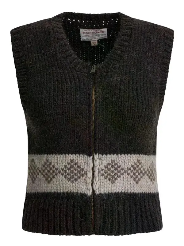 Filson Patterned-intarsia Zip-up Vest - Brown