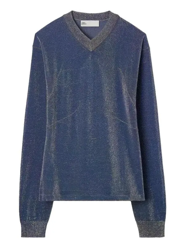 Tory Burch Metallic V-neck Sweater - Blue