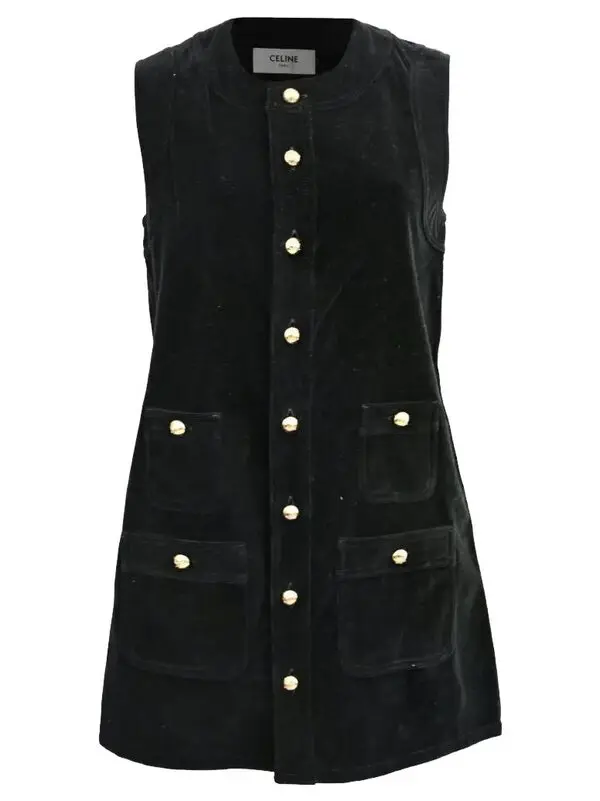 Celine 2024 Buttoned Velvet Mini Dress - Black