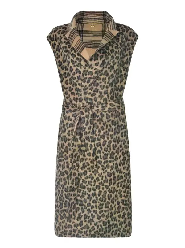 TWINSET Leopard Print Tie Waist Coat - Neutrals