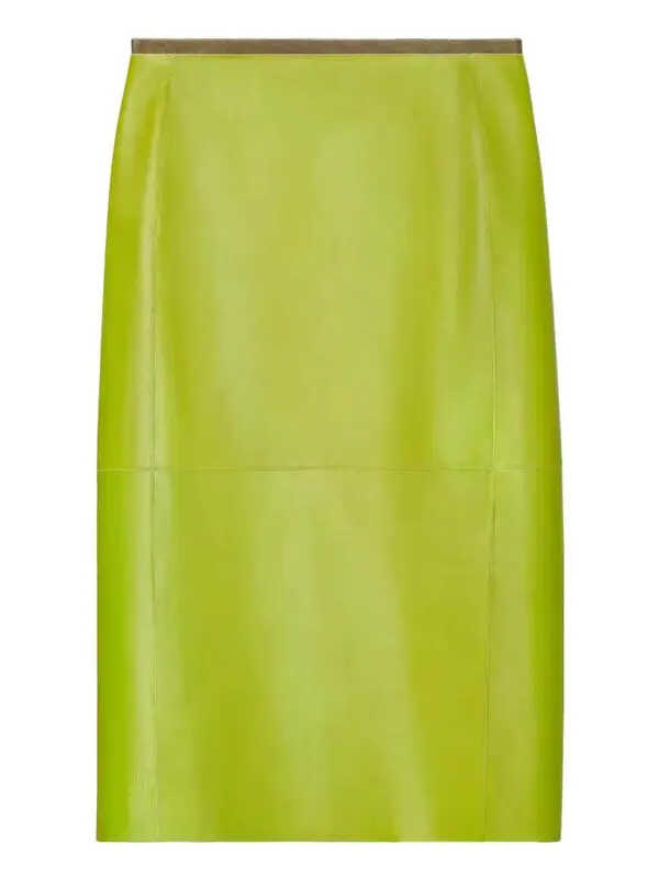Tory Burch Leather Pencil Midi Skirt - Green