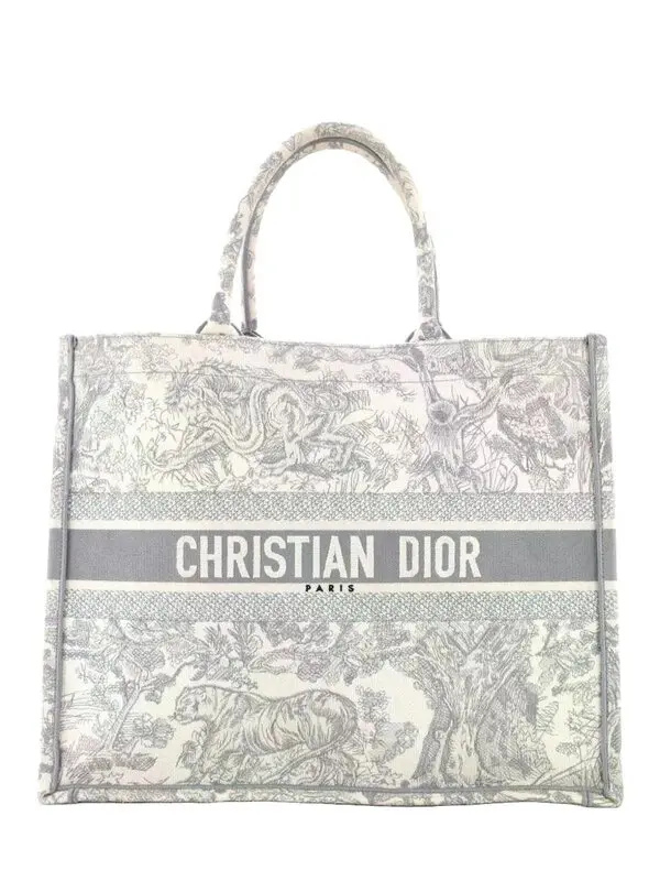 Dior Book Embroidered Canvas Large Tote Bag - Grey
