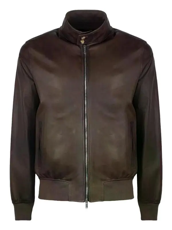 VOLFAGLI FIRENZE Zip-up Lambskin Bomber Jacket - Brown