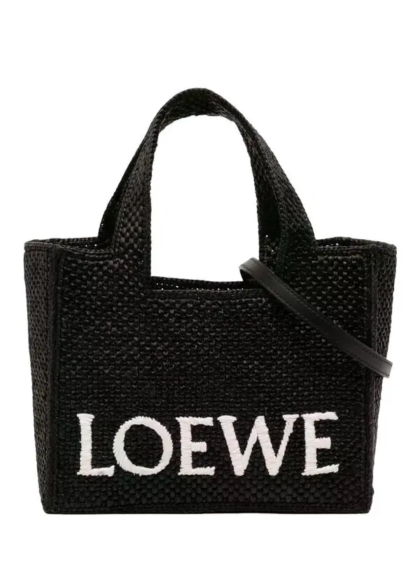 Loewe Small Raffia Font Tote Satchel - Black