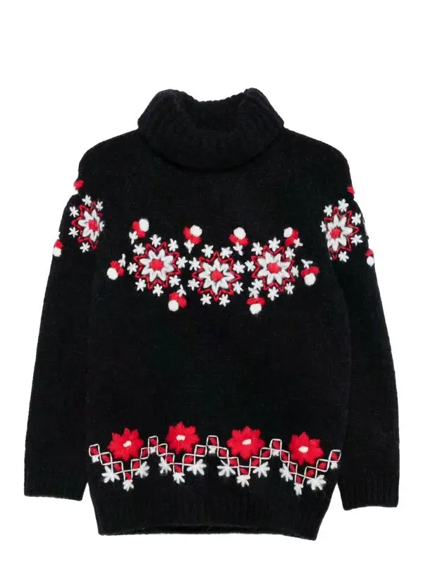 Moncler Floral-detail Roll-neck Jumper - Black