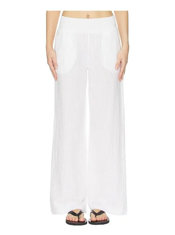 BOBI Wide Leg Smocked Pant - White