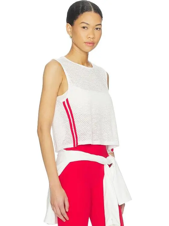 Splits59 Logan Mesh Tank Top With Stripe - White & Pirate Red