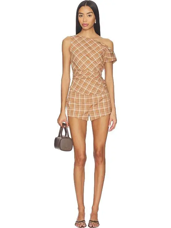 Superdown Torie Short Set - Brown Plaid