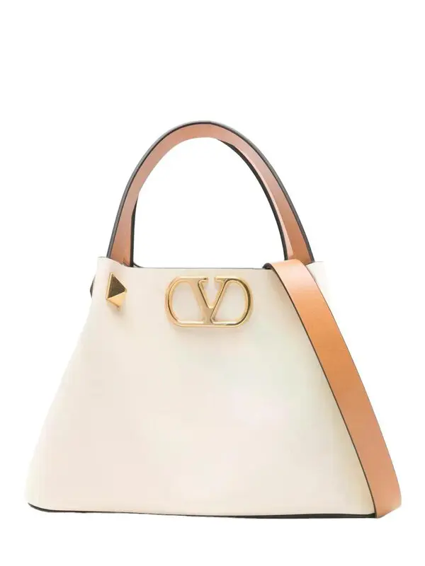 Valentino Garavani Stud Logo-plaque Shoulder Bag - Neutrals