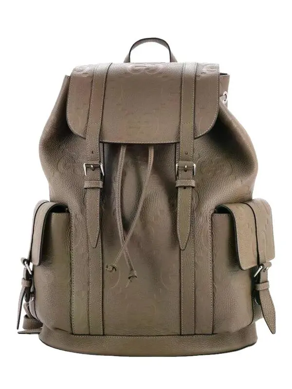 Gucci Double Pocket Belt Jumbo Gg Embossed Leather Large Backpack - Brown