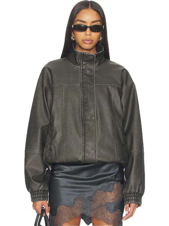 Superdown Jaide Faux Leather Bomber - Black