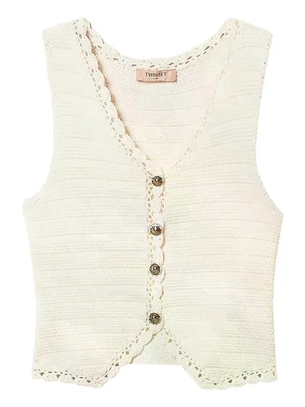 TWINSET Crochet-trim Knitted Waistcoat - White