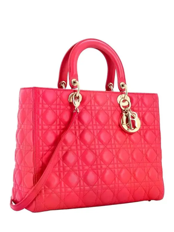 Dior Lady Large Tote Bag Cannage Quilt Lambskin - Pink