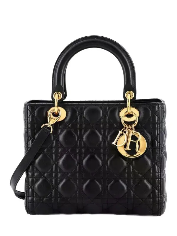 Dior Lady Bag Cannage Quilt Lambskin Medium Satchel - Black